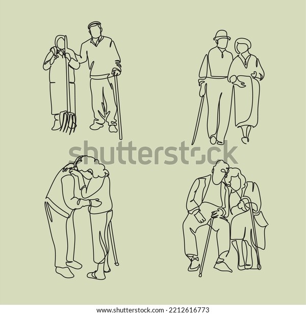 Elderly Couple Continuous Line Art Drawing Stock Vector (Royalty Free ...