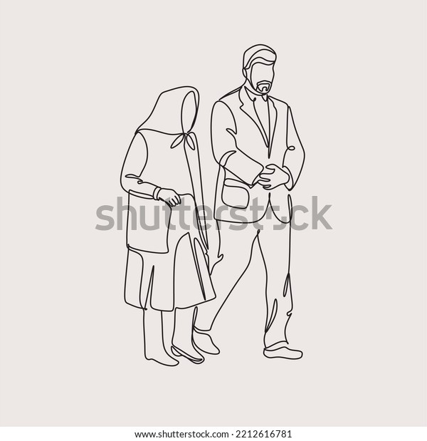 Elderly Couple Continuous Line Art Drawing Stock Vector (Royalty Free ...