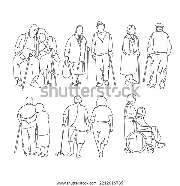 Elderly Couple Continuous Line Art Drawing Stock Vector (Royalty Free ...