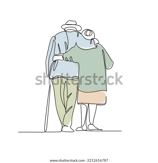 Elderly Couple Continuous Line Art Drawing Stock Vector (Royalty Free ...