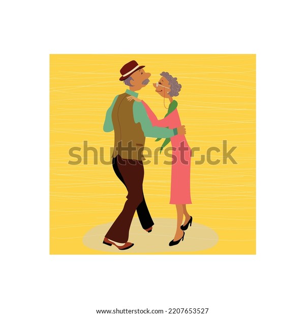 Elderly People Couple Dancing Together Cartoon Stock Vector (Royalty ...