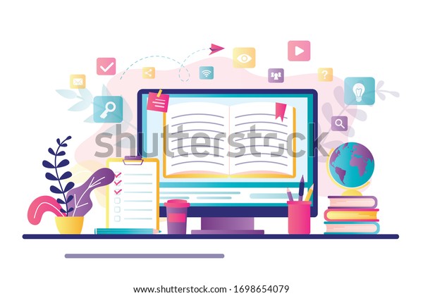 Elearning Banner Online Education Home Schooling Stock Vector (Royalty ...