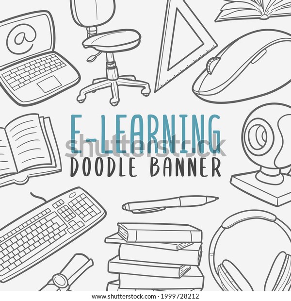 Elearning Doodle Banner Icon Technology Vector Stock Vector (Royalty ...