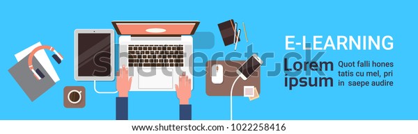 Elearning Online Education Banner Student Hand Stock Vector (Royalty ...