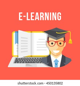 Elearning Online Education Concepts Smiling Man Stock Vector (Royalty Free) 450135802 | Shutterstock