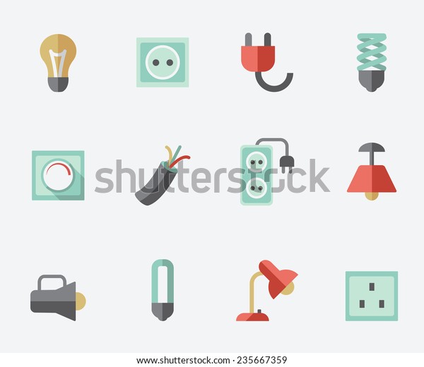 Electric Accessories Icons Flat Design Stock Vector (Royalty Free ...