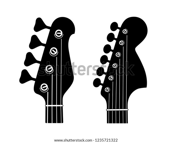Electric and Bass Guitar Headstock Silhouettes isolated on white ... Electric and Bass Guitar Headstock Silhouettes isolated on white ...