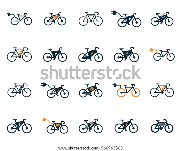 Electric Bicycle Ebike Icons Set On Stock Vector (Royalty Free ...