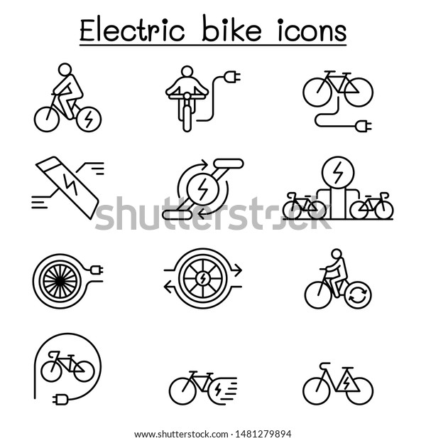 Electric Bike Icon Set Thin Line Stock Vector (Royalty Free) 1481279894 ...