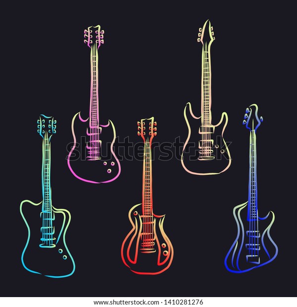 Electric Guitar Contour Vector Illustration 스톡 벡터(로열티 프리) 1410281276 ...
