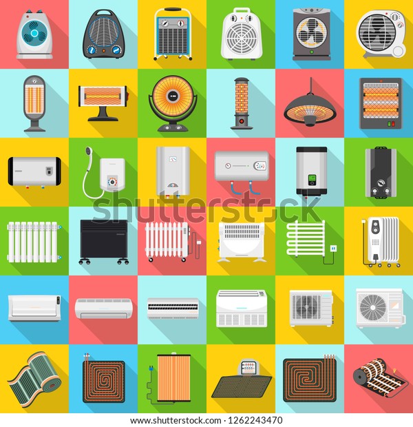 Electric Heater Icon Set Flat Set Stock Vector (Royalty Free ...