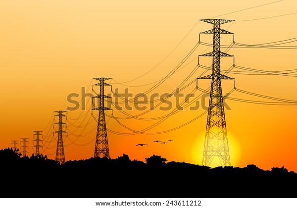 Electric Post Landscape Scenery Graphic Vector Stock Vector (Royalty ...