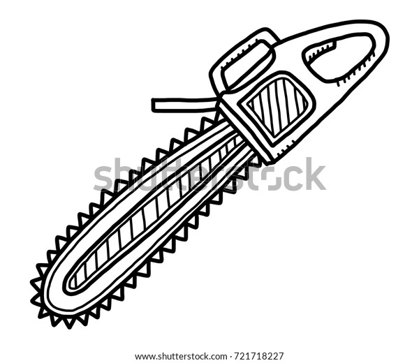 electric saw / cartoon vector and illustration, black and white, hand ...