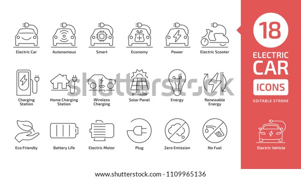 Electric Vehicle Line Icon Set Electricity Stock Vector (Royalty Free ...