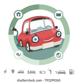 Electrical Car Cartoon Character Design Stock Vector (Royalty Free ...