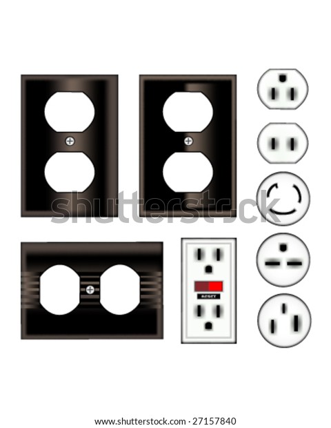 Electrical Outlets Faceplates Shiny Black Vector Stock Vector (Royalty ...