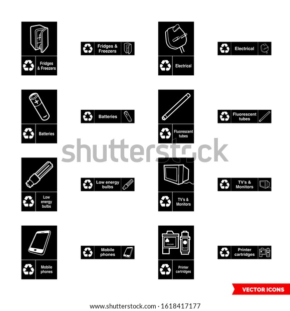 Electrical Recycling Signs Icon Set Black Stock Vector (Royalty Free ...