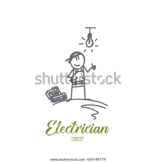 Electrician Concept Hand Drawn Electrician Doing Stock Vector (Royalty ...