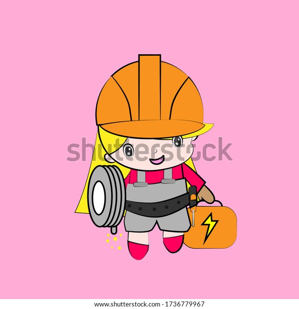 Electrician Vector Illustration Cute Chibi Character Stock Vector ...