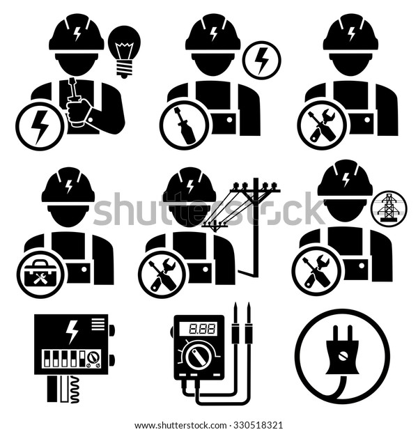 Electrician Worker Icons Vector Stock Vector (Royalty Free) 330518321
