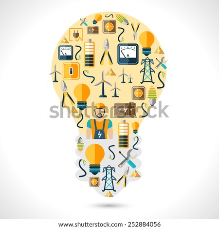 Electricity Concept Energy Power Generation Symbols Stock Vector ...