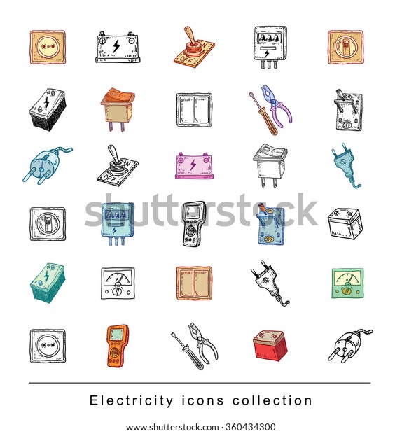 Electricity Doodle Icon Collection Vector Illustration Stock Vector ...