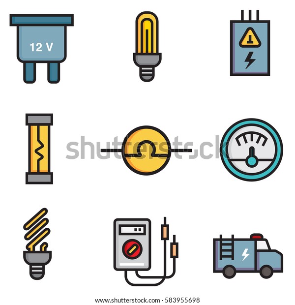 Electricity Flat Icon Set Illustration Design Stock Vector (Royalty ...