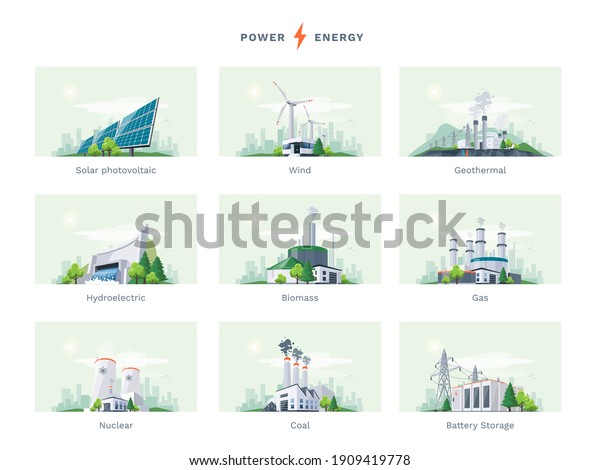 Electricity Generation Source Types Energy Mix Stock Vector (Royalty ...