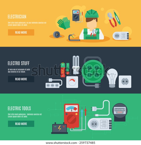 Electricity Horizontal Banner Set Electrician Electro Stock Vector ...