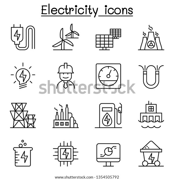 Electricity Industry Icon Set Thin Line Stock Vector (Royalty Free ...