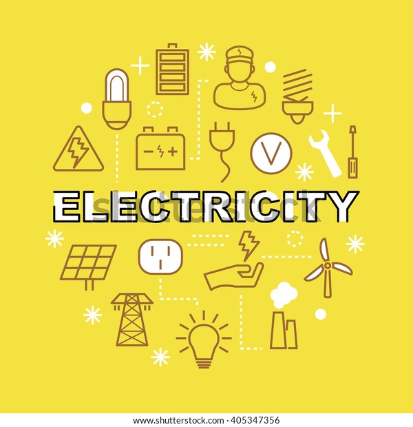 Electricity Minimal Outline Icons Vector Pictogram Stock Vector ...