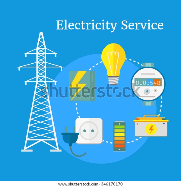 Electricity Service Flat Design Electric Energy Stock Vector (Royalty ...