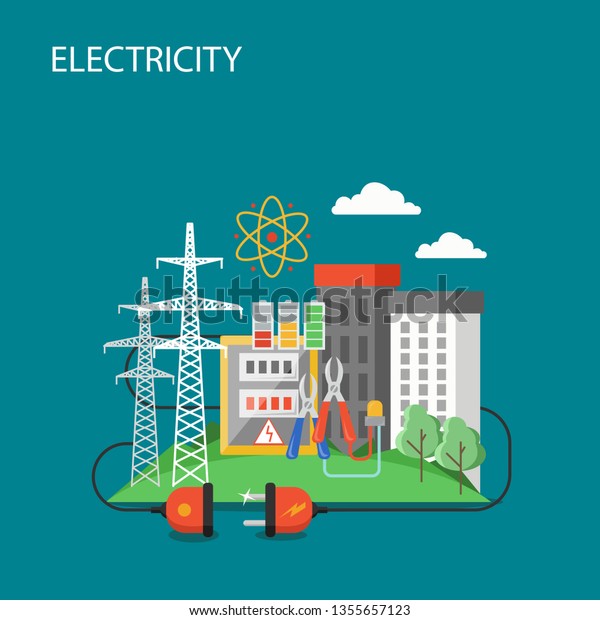 Electricity Vector Flat Style Design Illustration Stock Vector (Royalty ...