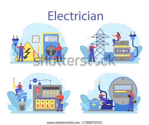 Electricity Works Service Concept Set Professional Stock Vector ...