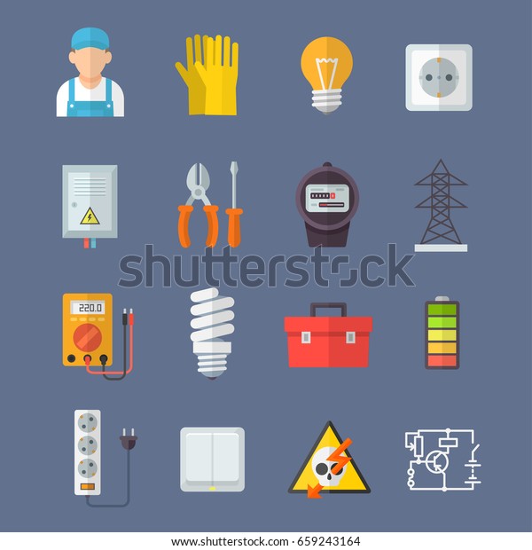 Vektor Stok Electrification Icon Set Powering By Electricity (Tanpa ...