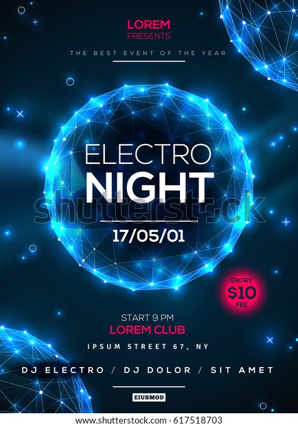 Electro Night Dance Party Poster Template Stock Vector (Royalty Free ...