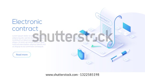Electronic Contract Digital Signature Concept Isometric Stock Vector ...