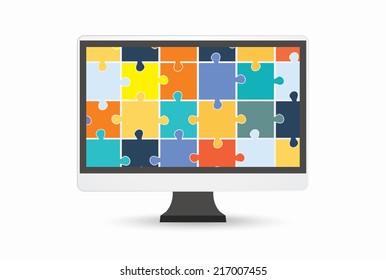 Puzzle Computer Logo Icon Design Stock Vector (Royalty Free) 1053048695