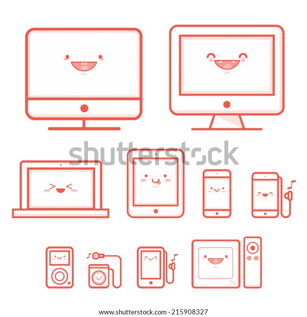 Electronic Devices Cute Icons Color Red Stock Vector (Royalty Free ...