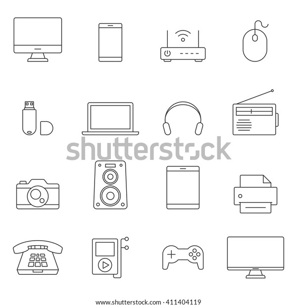 Electronic Devices Outline Icons Modern Technology Stock Vector ...