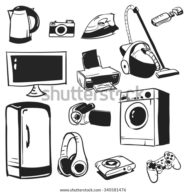 Electronics Hand Drawn White Goods Sketch Stock Vector (Royalty Free ...