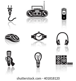Electronics Icon Set Minimalist Style Black Stock Vector (Royalty Free ...