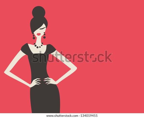 Elegant Fashion Model Black Dress Against Stock Vector Royalty Free