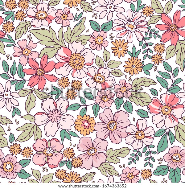 Elegant floral pattern in small hand draw flower. Liberty style. Floral ...