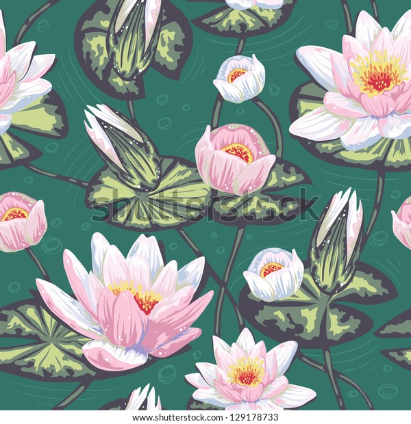 Elegant Floral Seamless Pattern Water Lily Stock Vector (Royalty Free ...