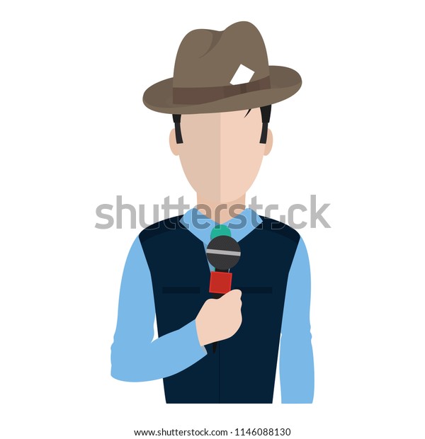 Elegant Journalist Hat Microphone Equipment Stock Vector (Royalty Free ...