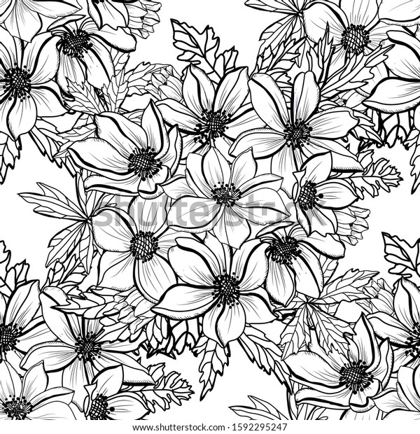 Elegant Seamless Anemone Pattern Flowers Design: immagine vettoriale ...