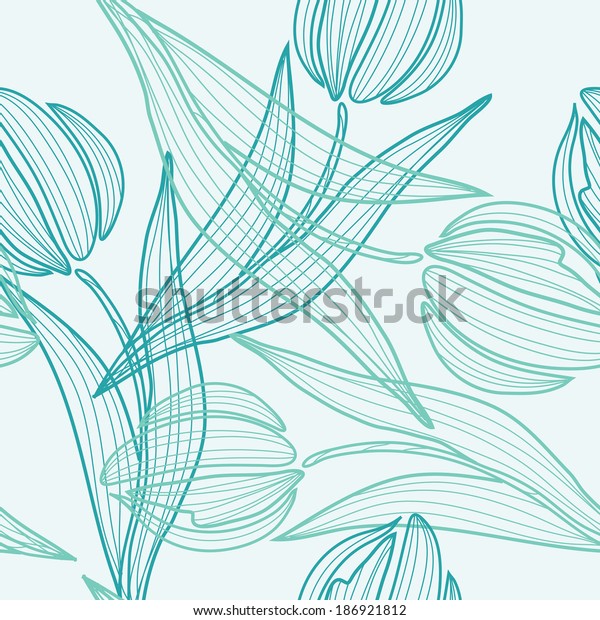 Elegant Seamless Pattern Decorative Blue Tulips Stock Vector (Royalty ...