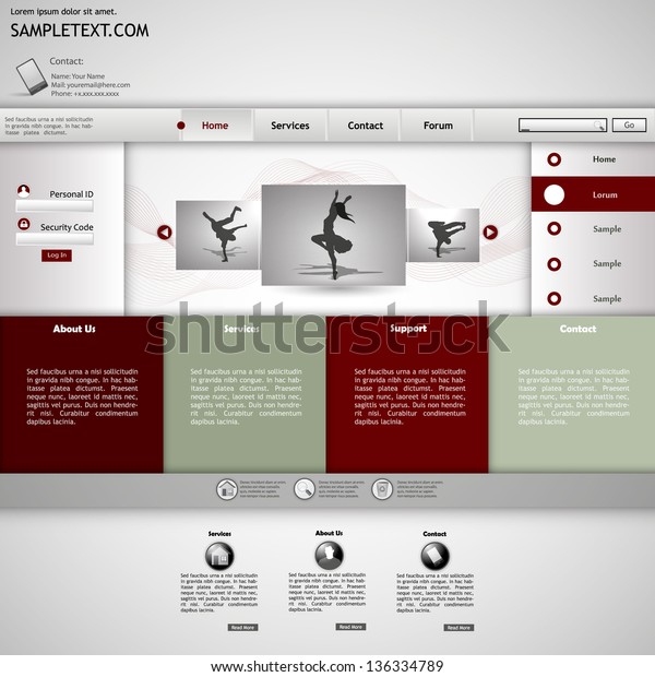 Elegant Website Template Grey Red Stock Vector (Royalty Free) 136334789