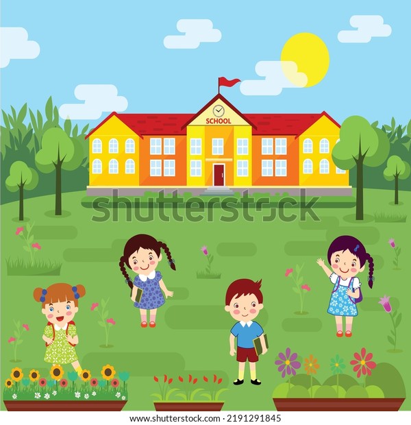 Elementary School Background Colorful Cartoon Design Stock Vector ...